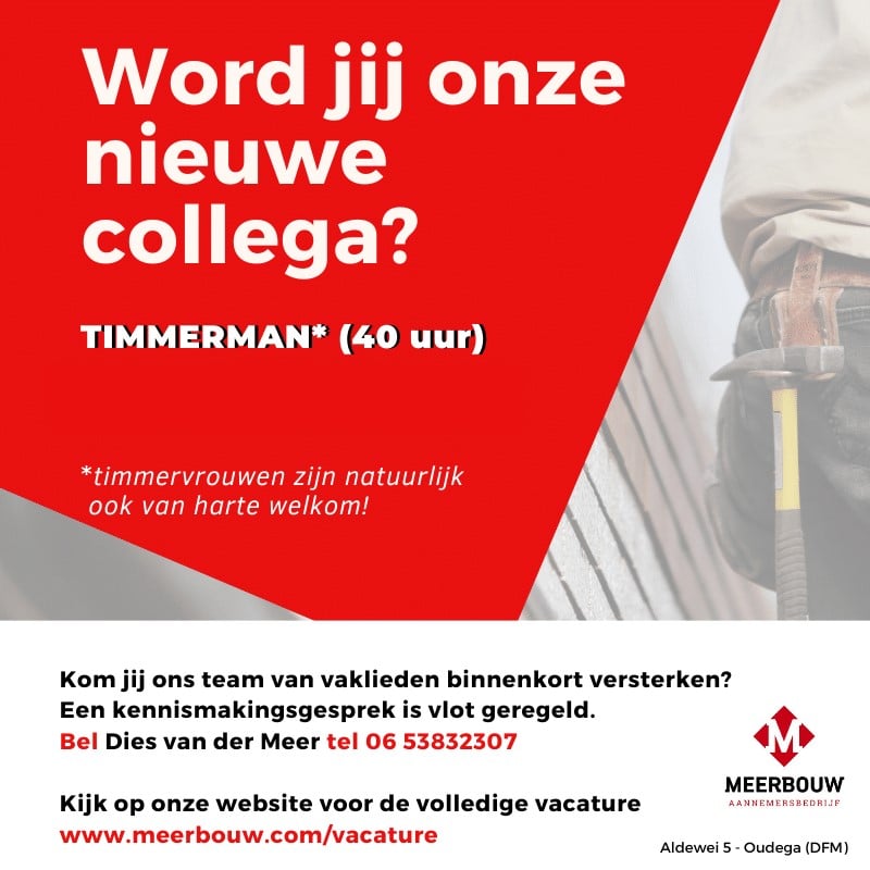 Vacature Timmerman - Aannemersbedrijf Meerbouw